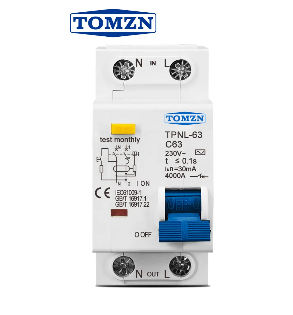 TOMZN TPNL 63A DPNL 230V 1P+N Интелигентен Прекъсвач RCBO MCB ...